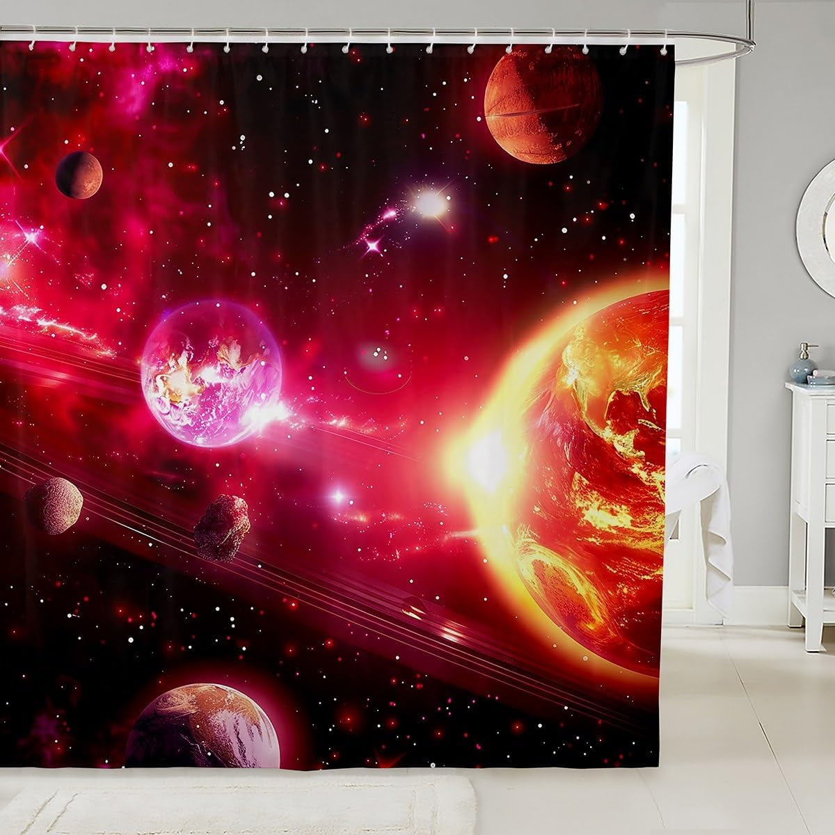Solar System Shower Curtain Kids Universe Planets Bathroom Shower ...
