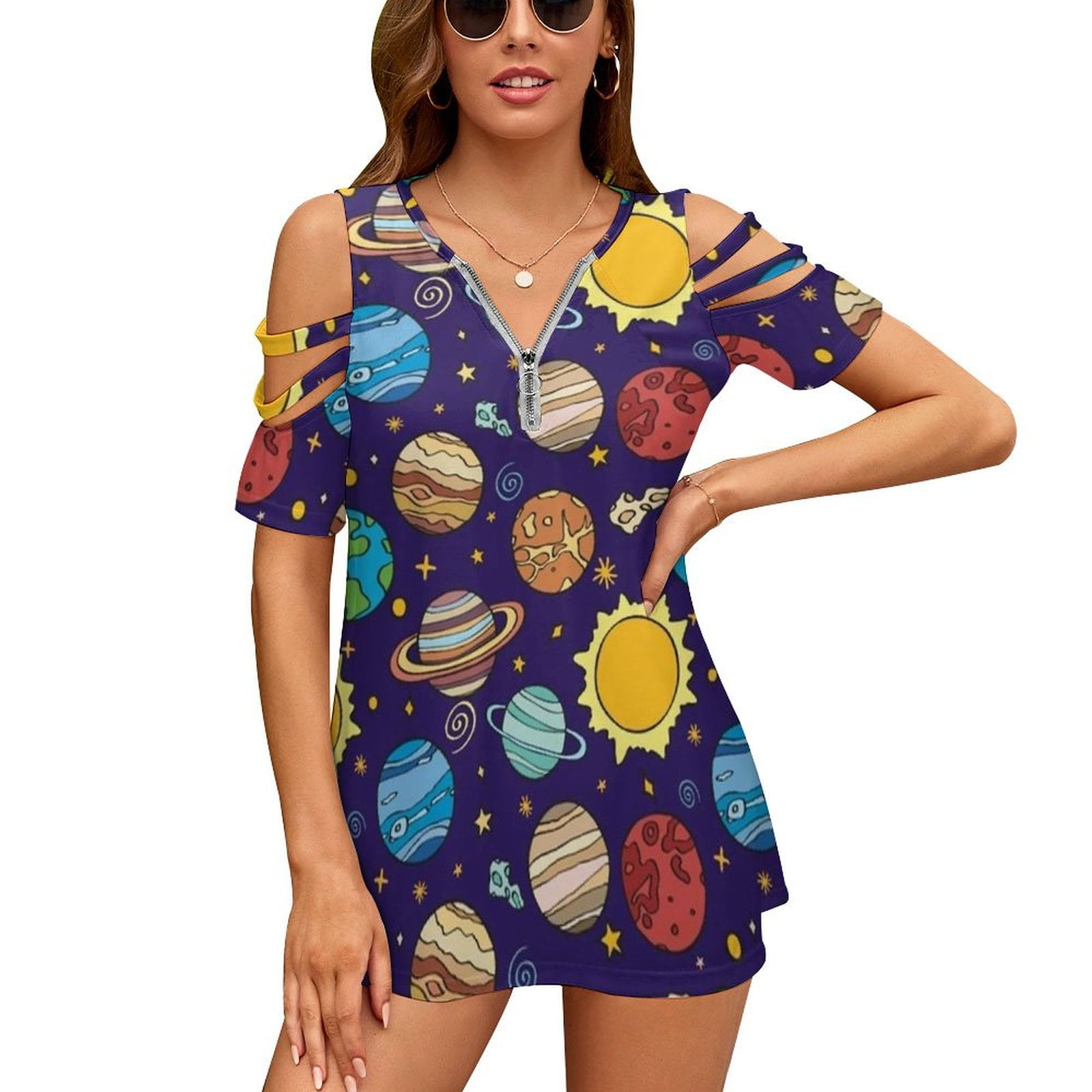 Solar System Solar System Vector Planet Planets Zip Off Shoulder Top ...