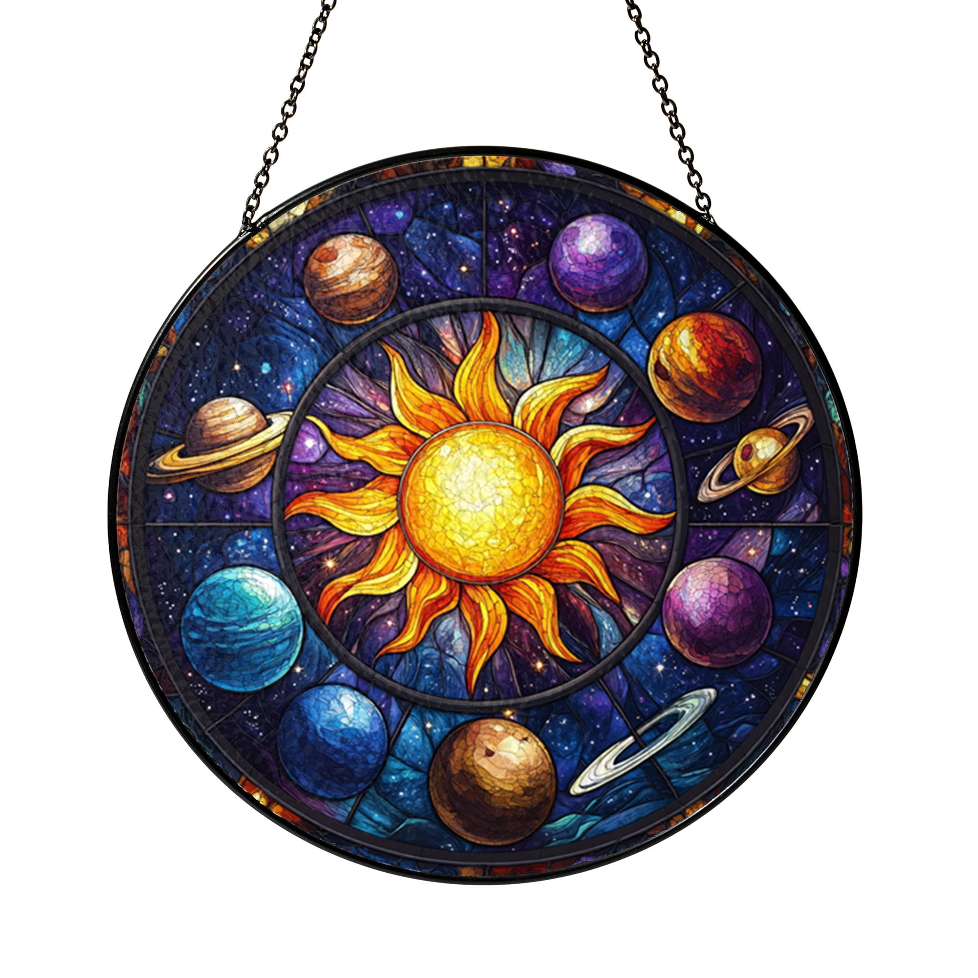 Solar System Stained Glass Round Suncatcher – Planet Window Panel with ...