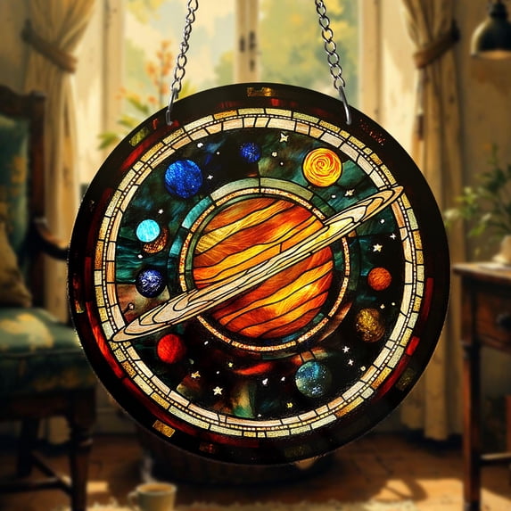 Solar System Stained Glass Suncatcher Planet Window Hanging Art Space ...