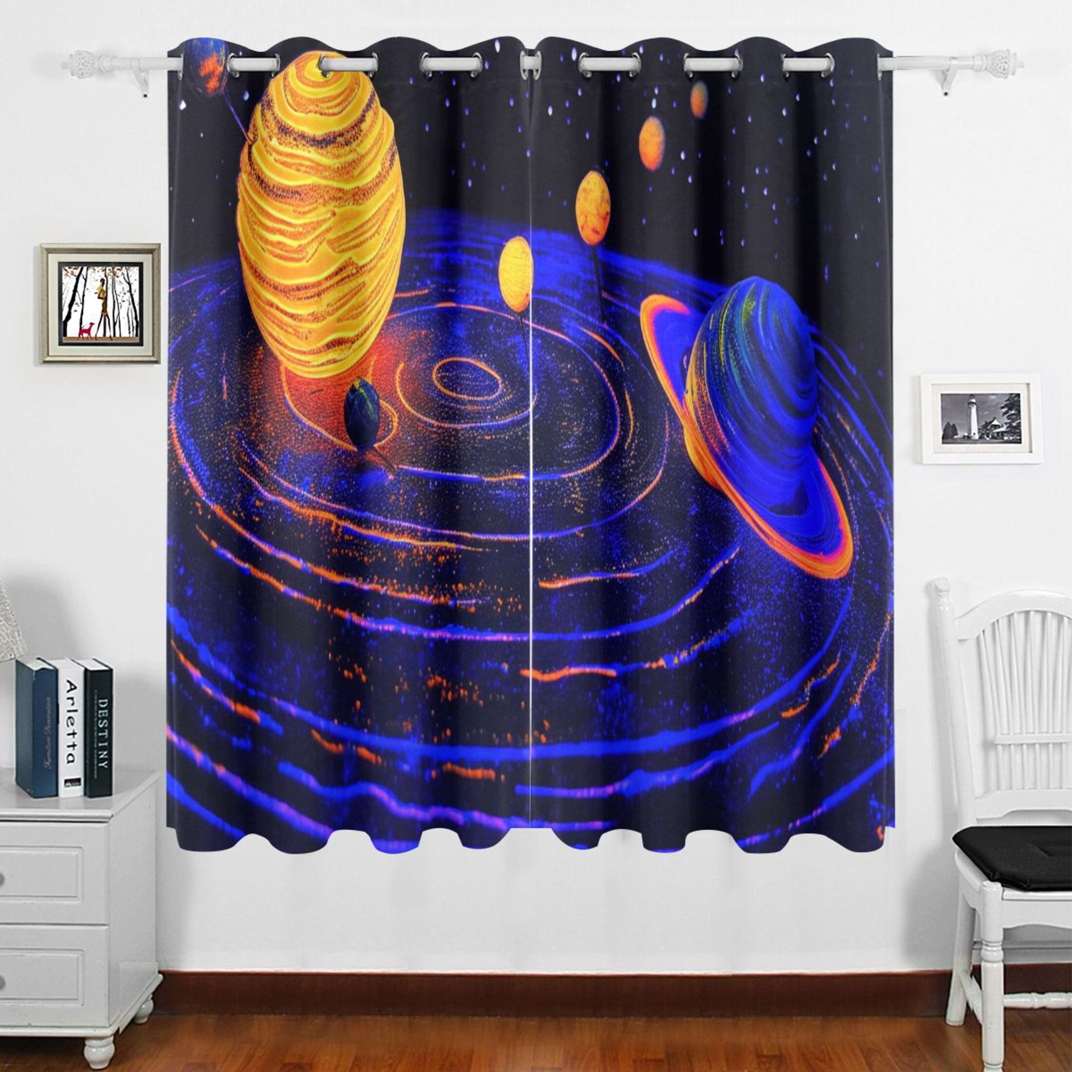 Solar System Starry Sky Blackout Curtains 63 inch Length 2 Panels ...