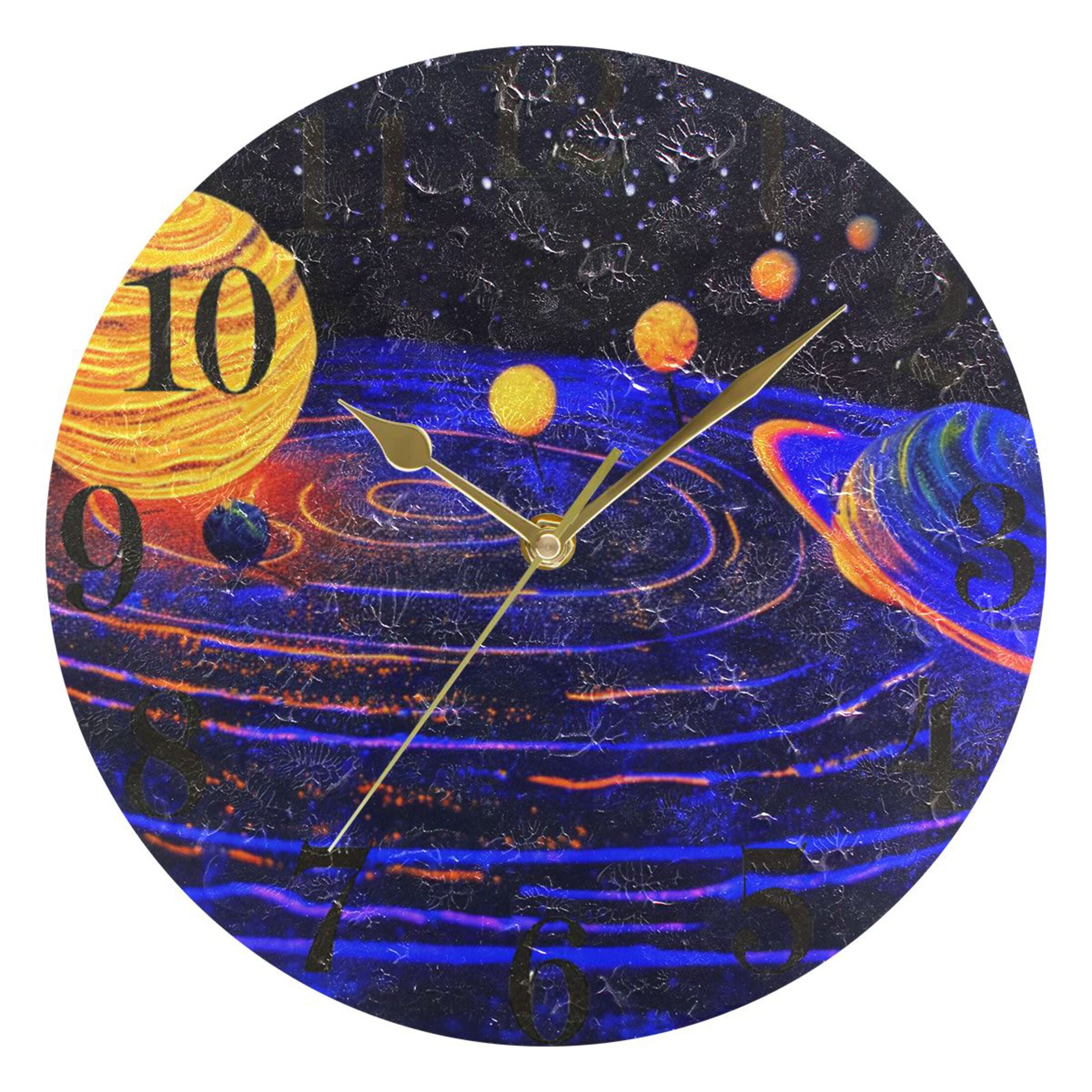 Solar System Starry Sky Wall Clock 9.8 inch Battery Operated Clocks Non ...