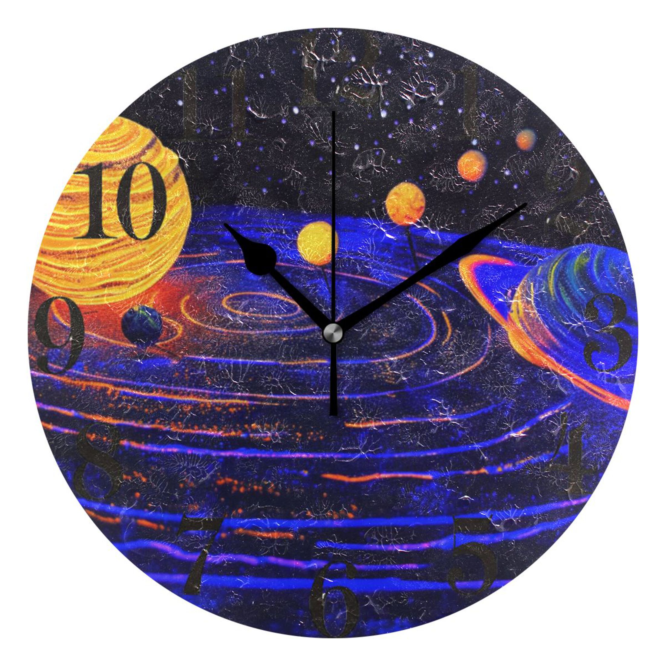 Solar System Starry Sky Wall Clock 9.8 inch Battery Operated Clocks Non ...