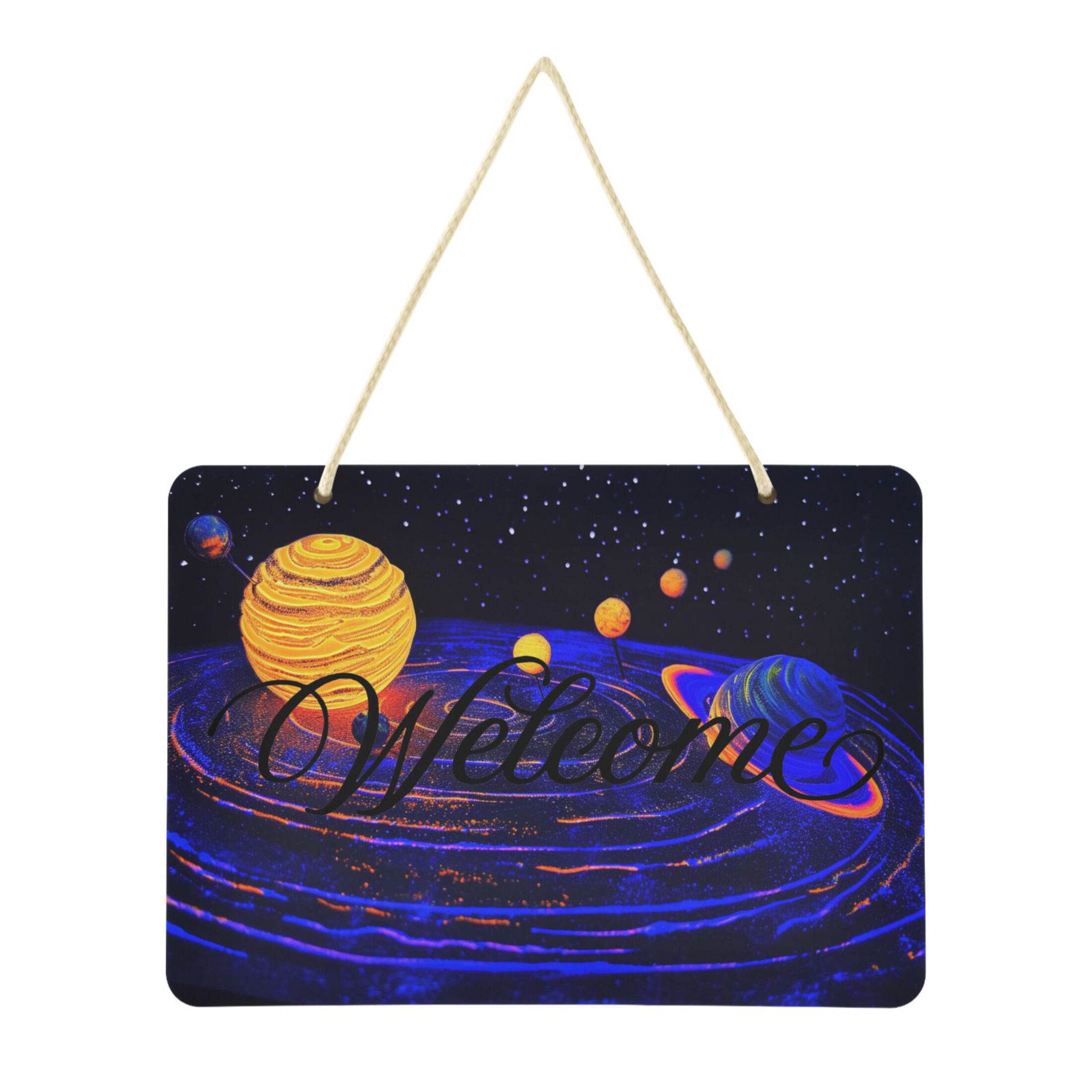 Solar System Starry Sky Welcome Sign Front Door PVC 14x10 inch Hanger ...