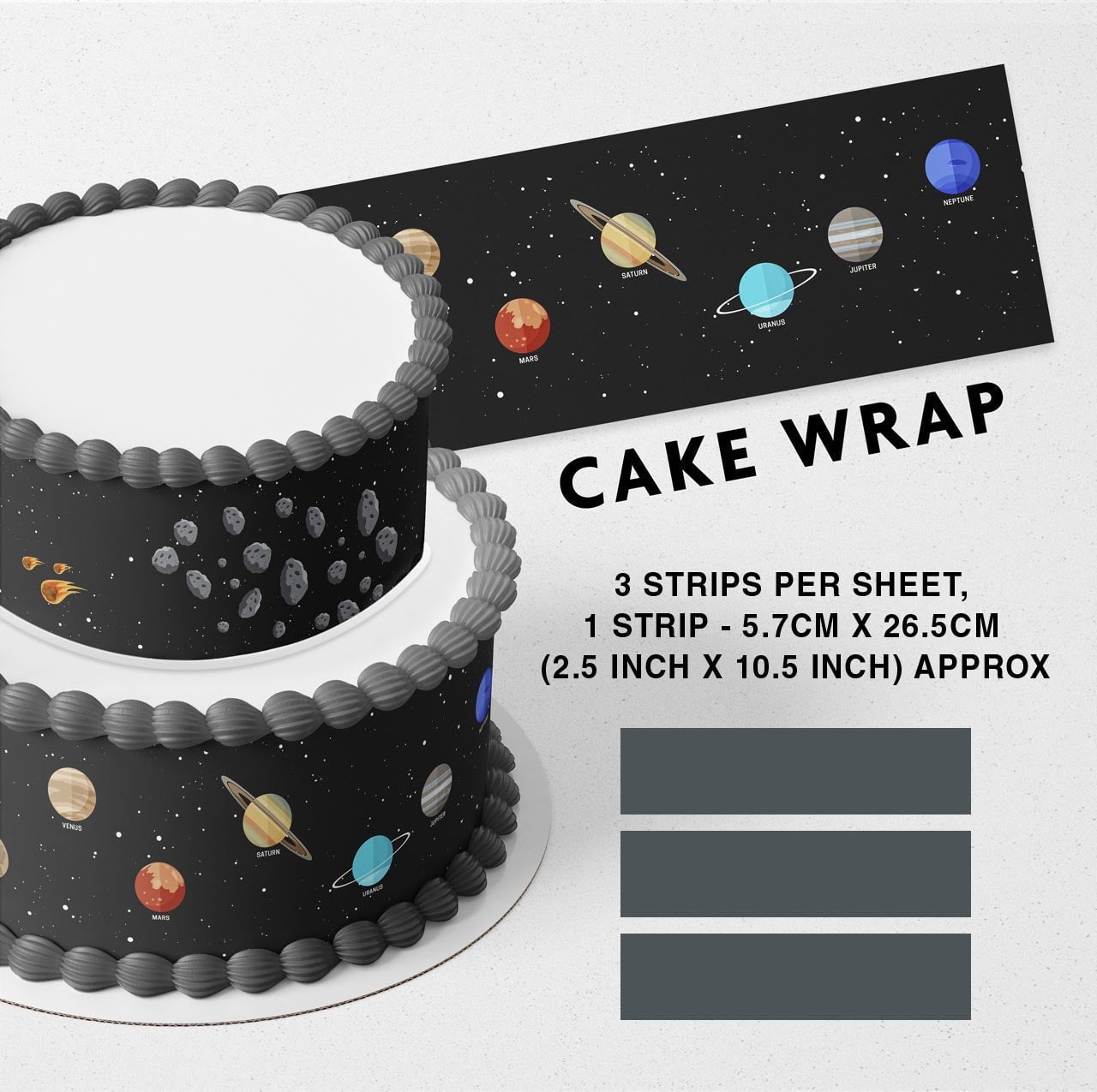 Solar System Strips Edible Icing Printed Cake Wrap Strips Topper Ribbon ...