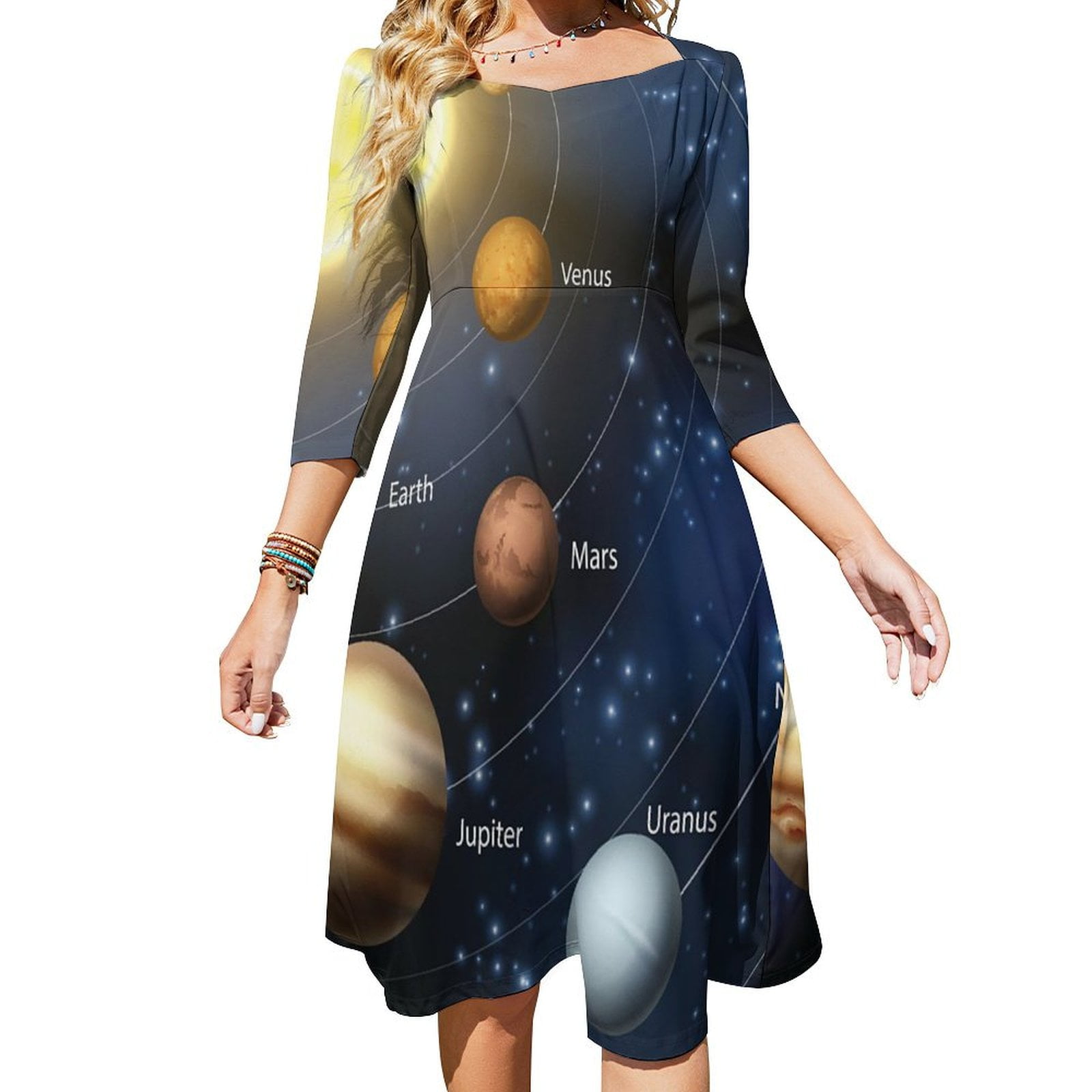 Solar System Sweetheart Knot Flared Dress Fashion Design Large Size ...