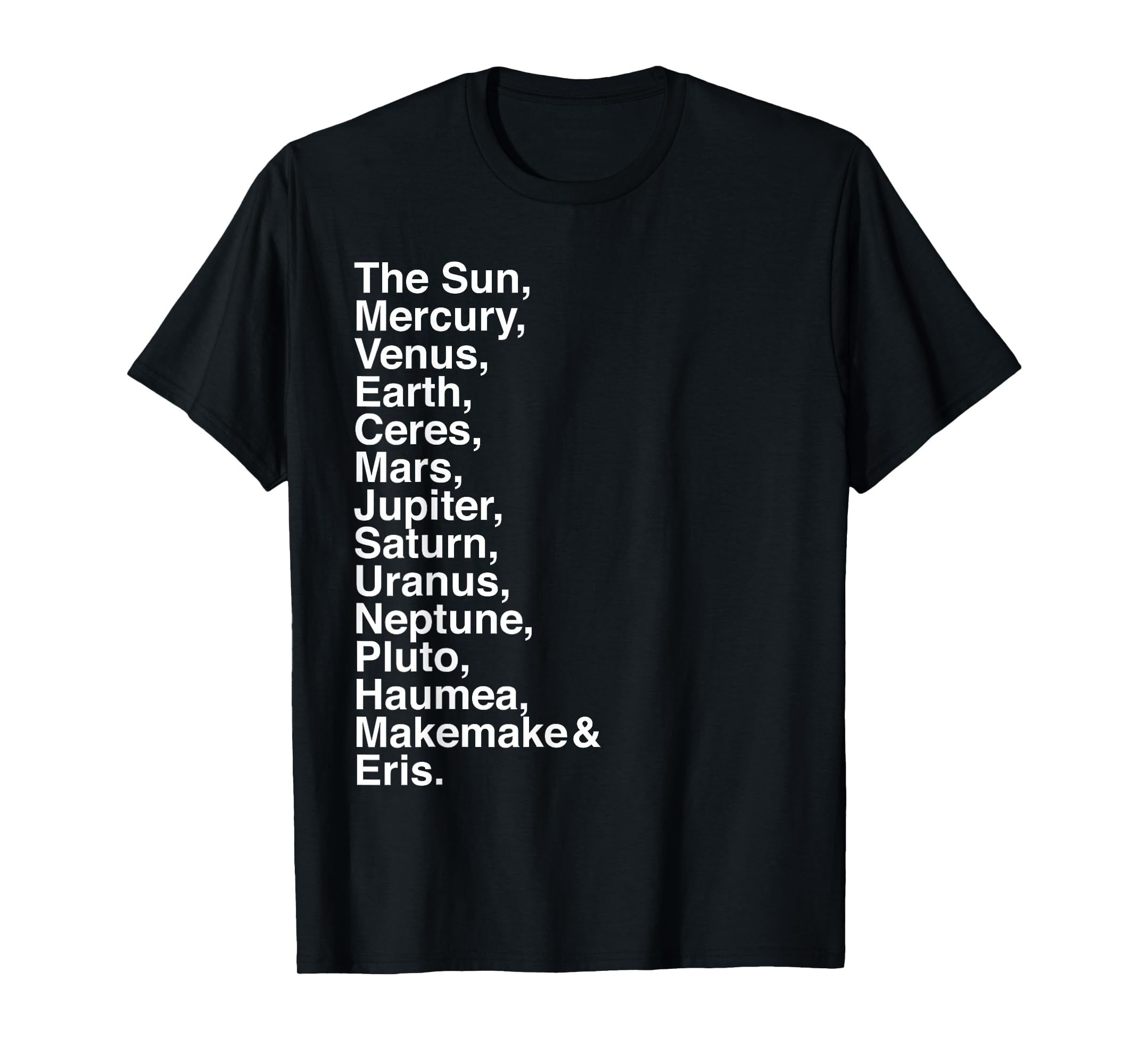 Solar System Tee: List of Planets, Main & Dwarf T-Shirt - Walmart.com