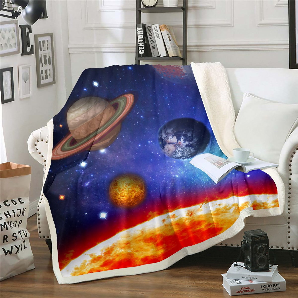Solar System Throw Blanket for Boys Girls Galaxy Blanket Universe Themed Decor Fleece Blanket ...