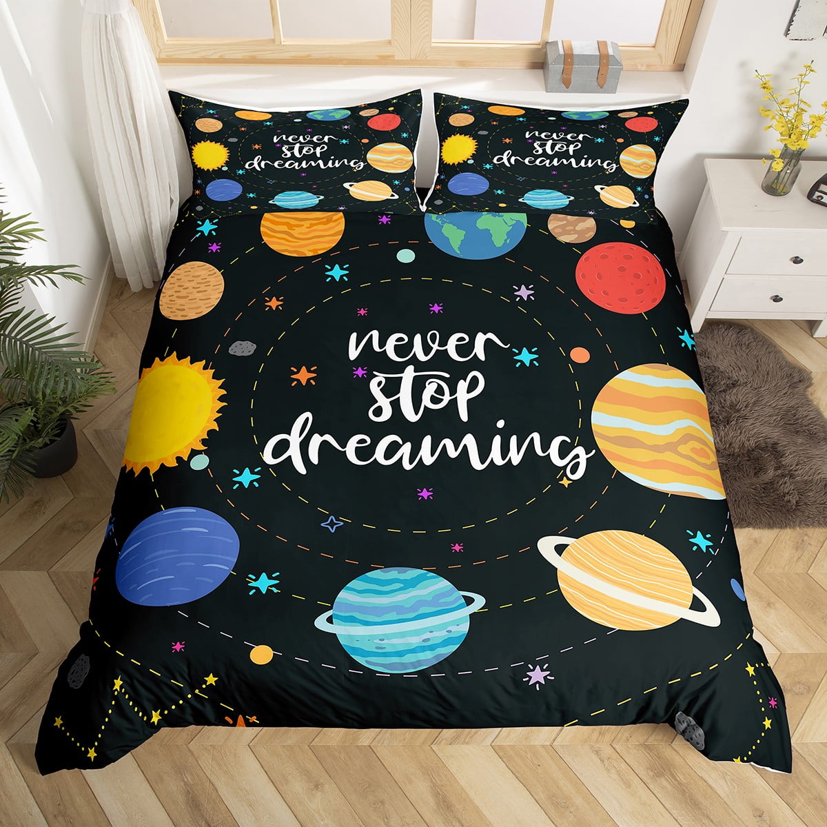 Solar System Twin Bedding Set for Boys Kids Outer Space Duvet Cover,Cute Cartoon Space Planet ...