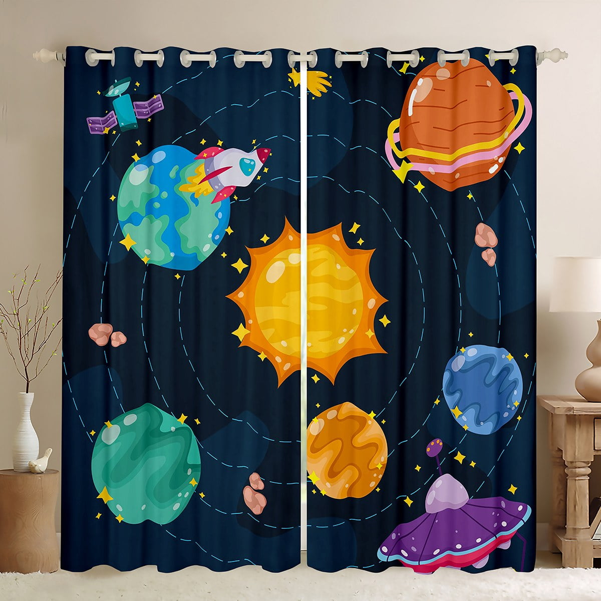 Solar System Window Curtains & Drapes 38"x45" Set of 2 Panels,Cartoon ...