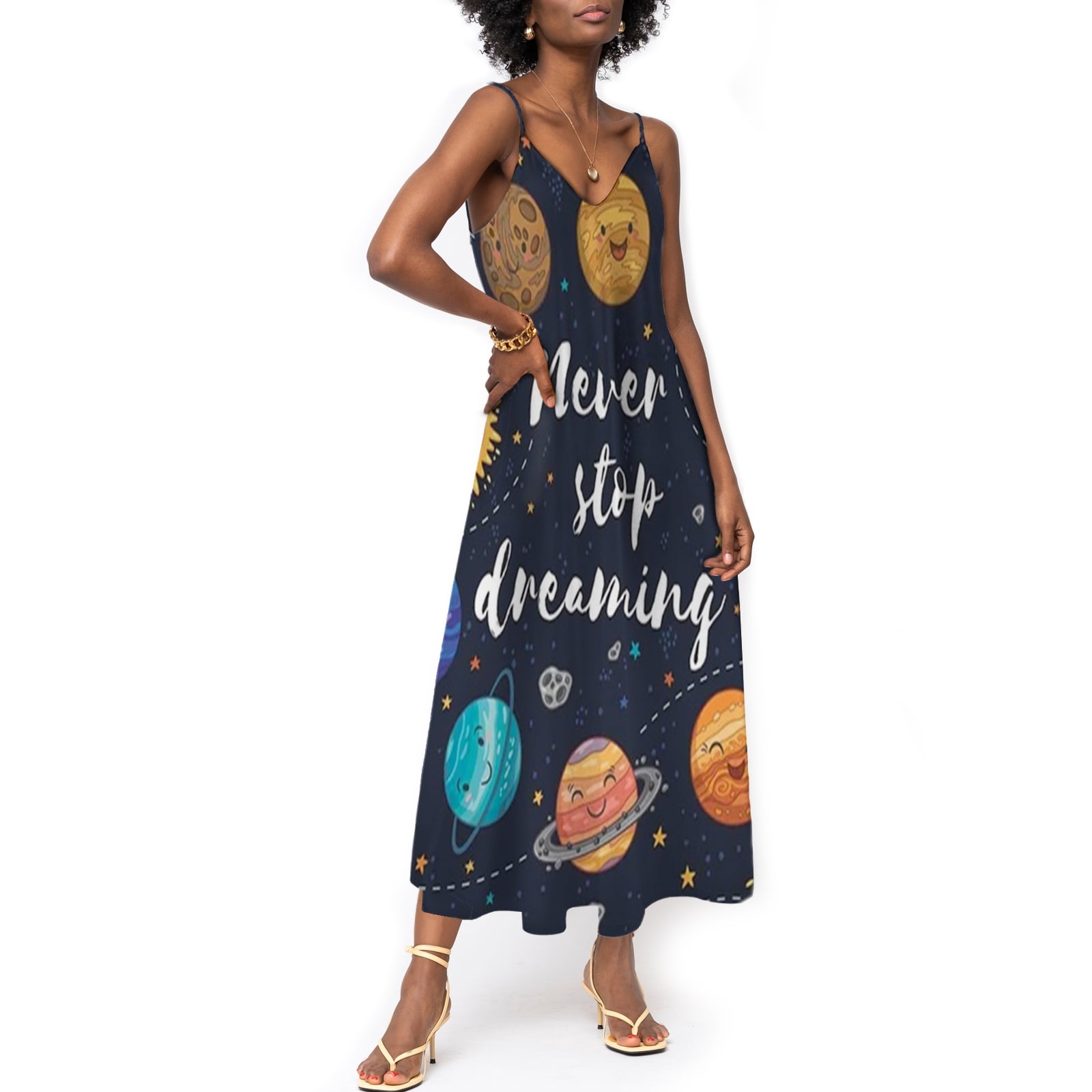 Solar System,Women's Dresses V-Neck,Planets Star Cluster Solar System ...