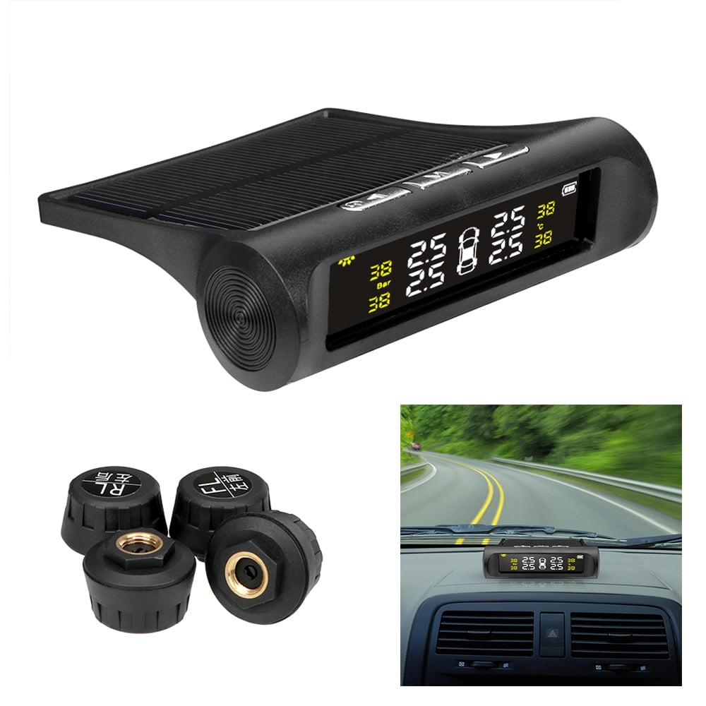 Solar TPMS Tire Pressure Monitoring System Temperature Warning Car Tyre ...