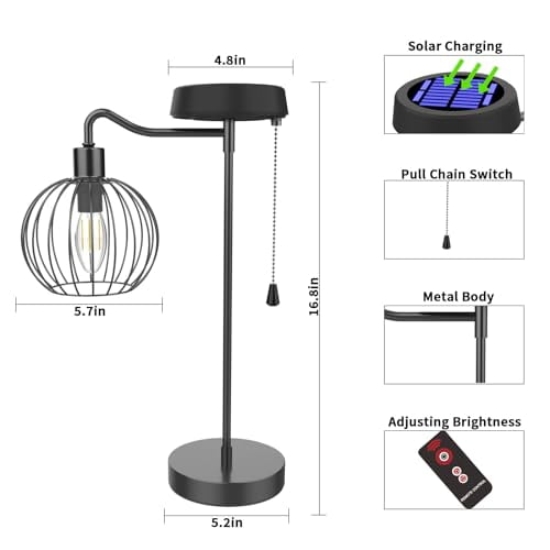 Solar Table Lamp Outdoor Waterproof, Solar Desk Lamp Outside with Metal ...