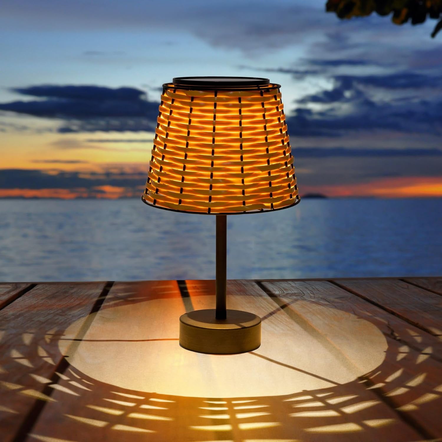Solar Table Lamps for Outside,Handmade Rattan Woven LED Desk Outdoor ...