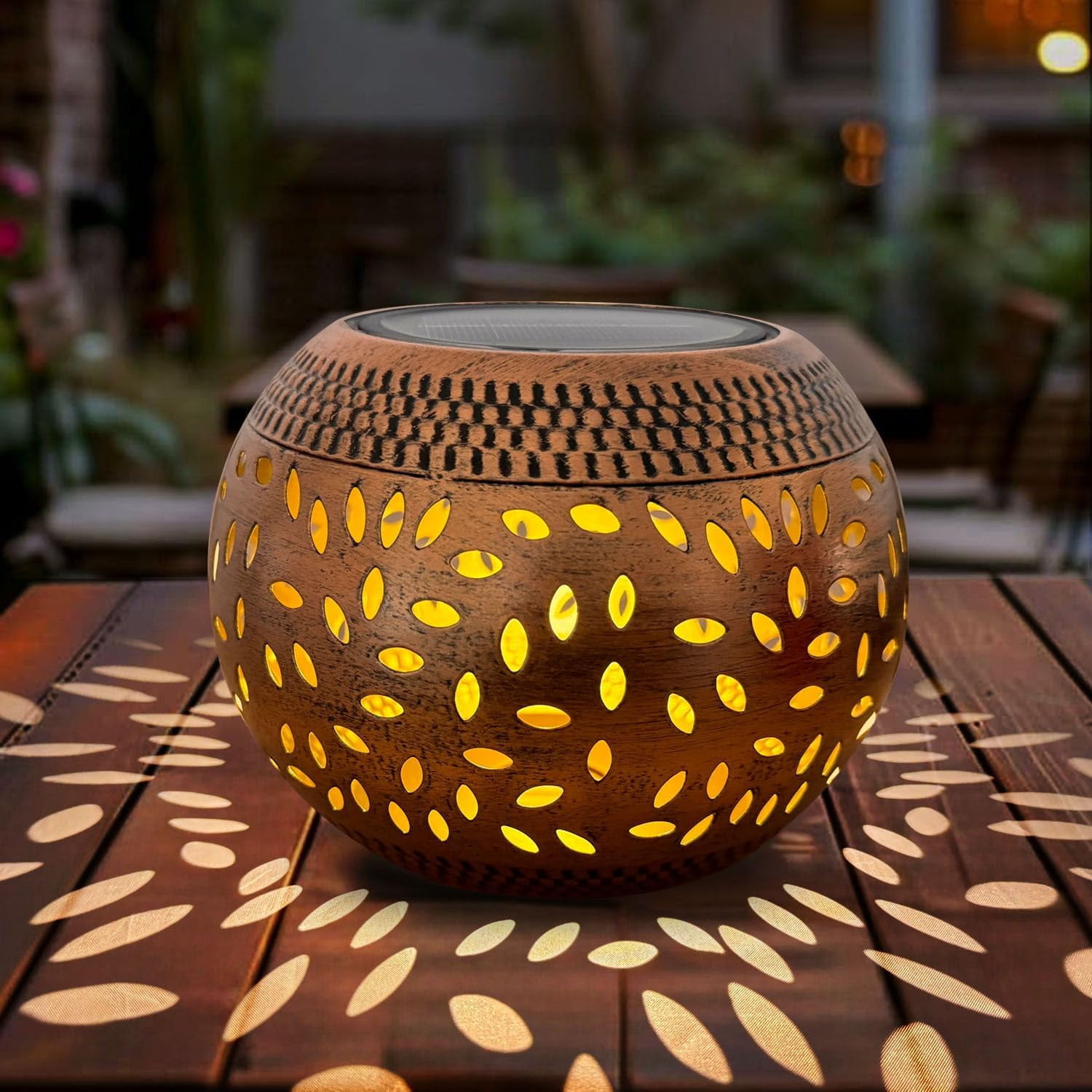 Solar Table Lanterns Outdoor Waterproof - LED Lamp Bronze Metal Table ...
