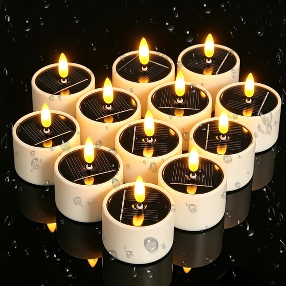 Solar Tea Lights Outdoor Waterproof,12pcs Rechargeable Dusk to Dawn ...