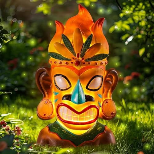 Solar Tiki Statue,Outdoor Tiki Statue with Solar Light,Flickering Flame ...