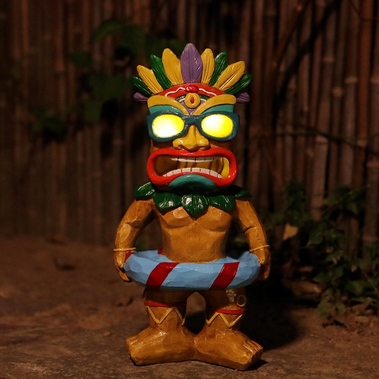 Solar Tiki Statue with Swim Ring - Tiki Bar Outdoor Decor, Garden ...