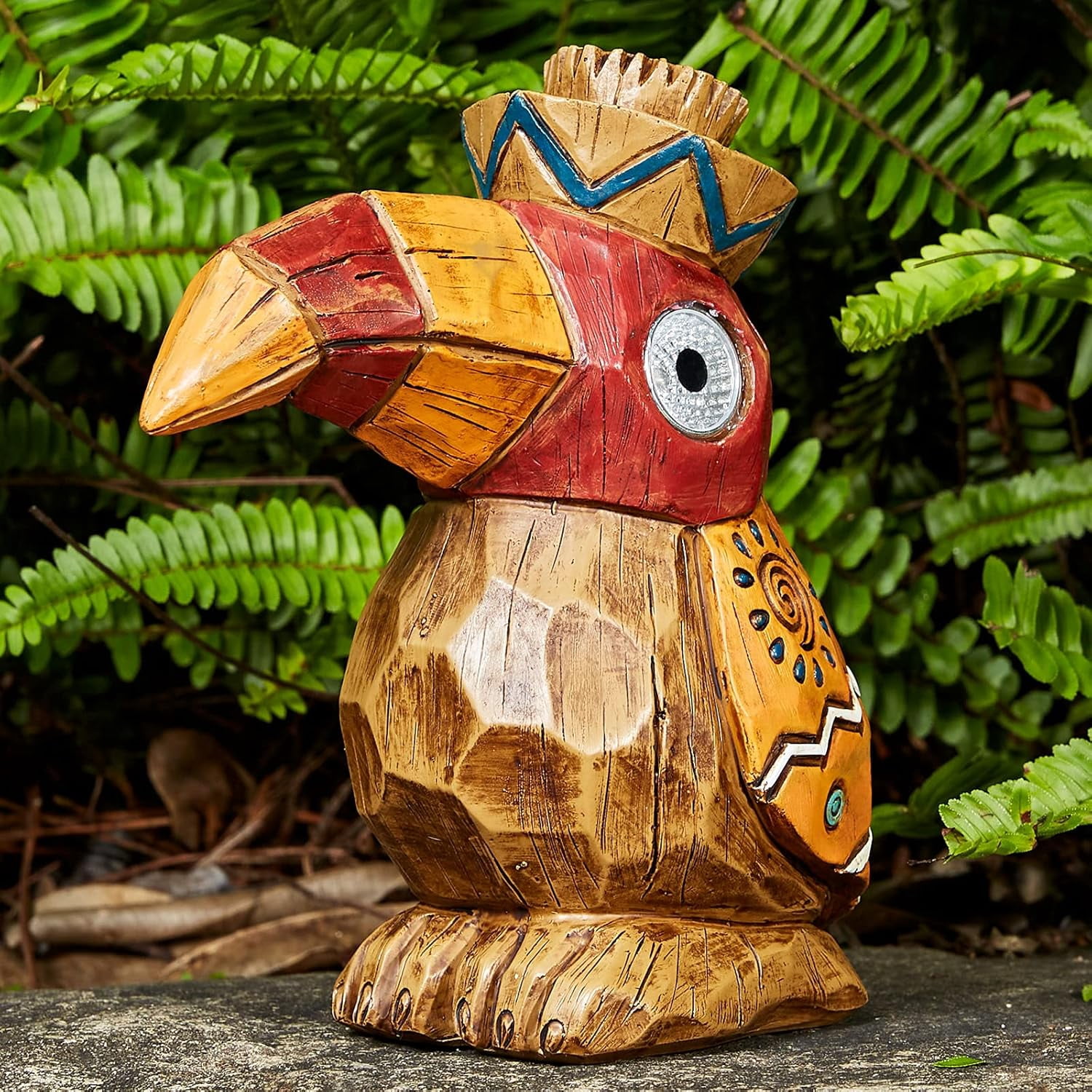 Solar Tiki Statue-WoodWoodpecker Bird-Garden Hawaiian - Solar Outdoor ...