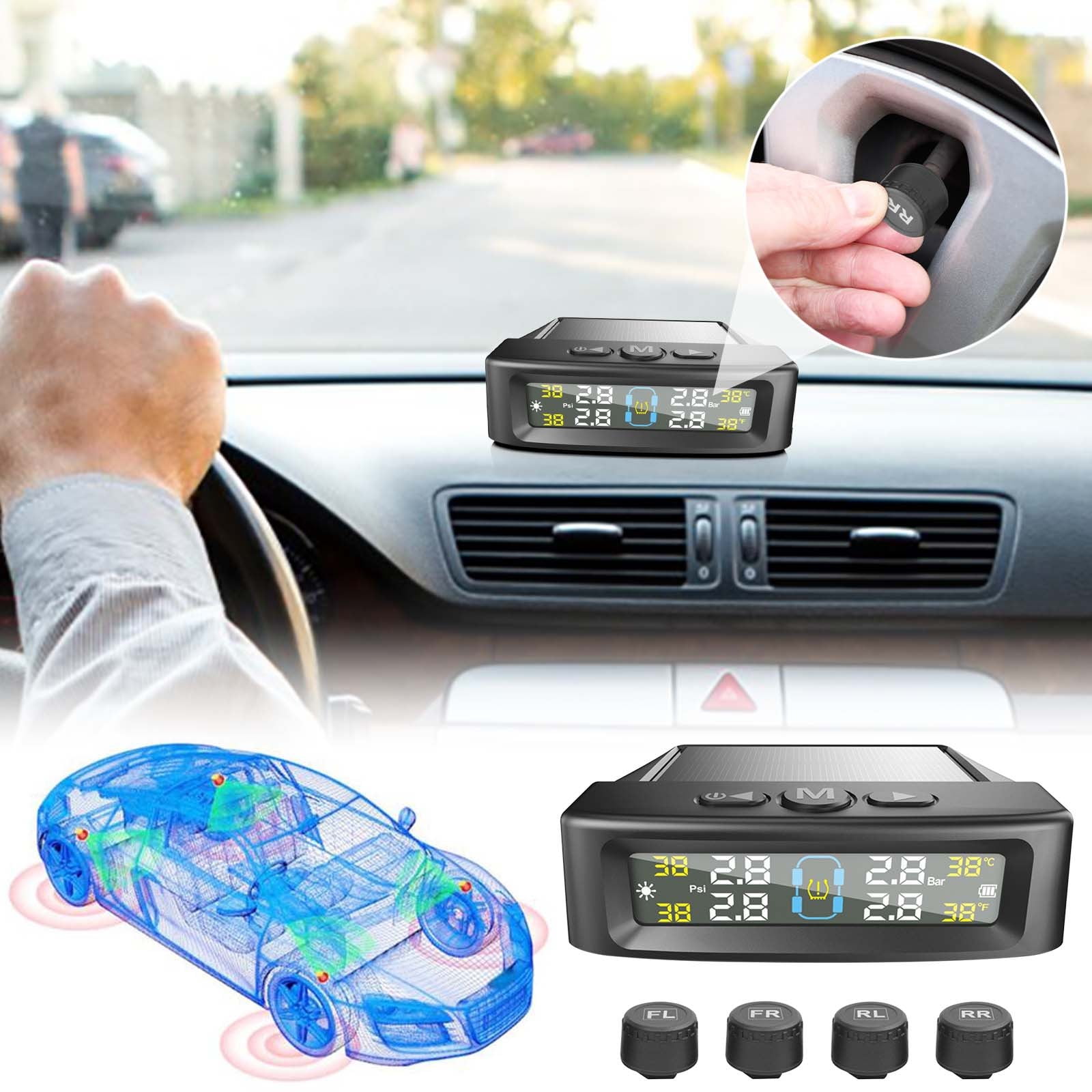 Solar Tire Pressure Monitor, External TPMS Sensor, Real-Time Monitoring ...
