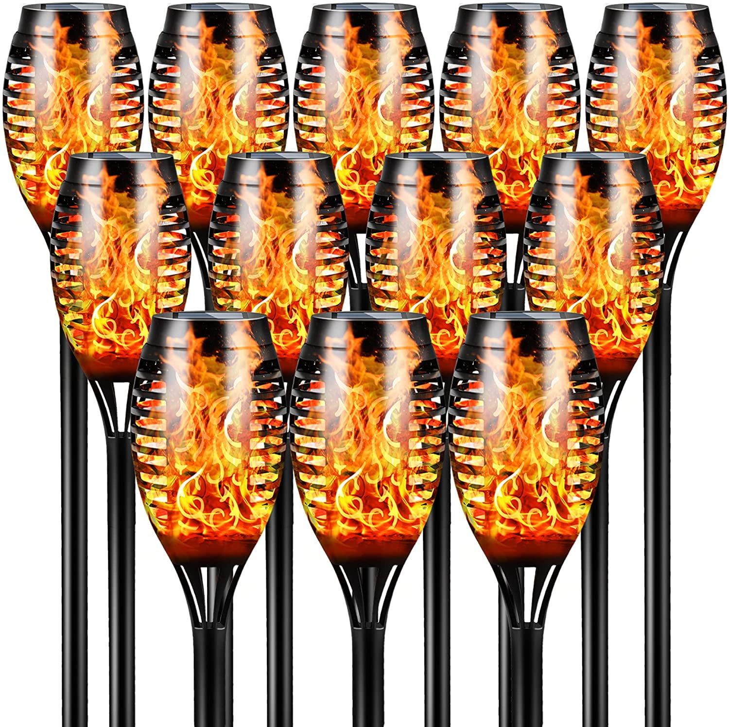 Solar Torch Lights with Flickering Flame, 12 Packs 12LED Tiki Torch ...