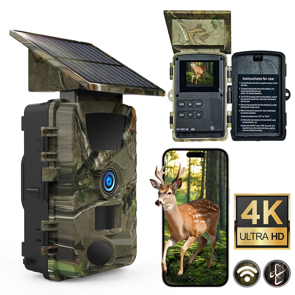Solar Trail Camera 4K WiFi Game Camera, 5200mAh Forever Power IP66 ...