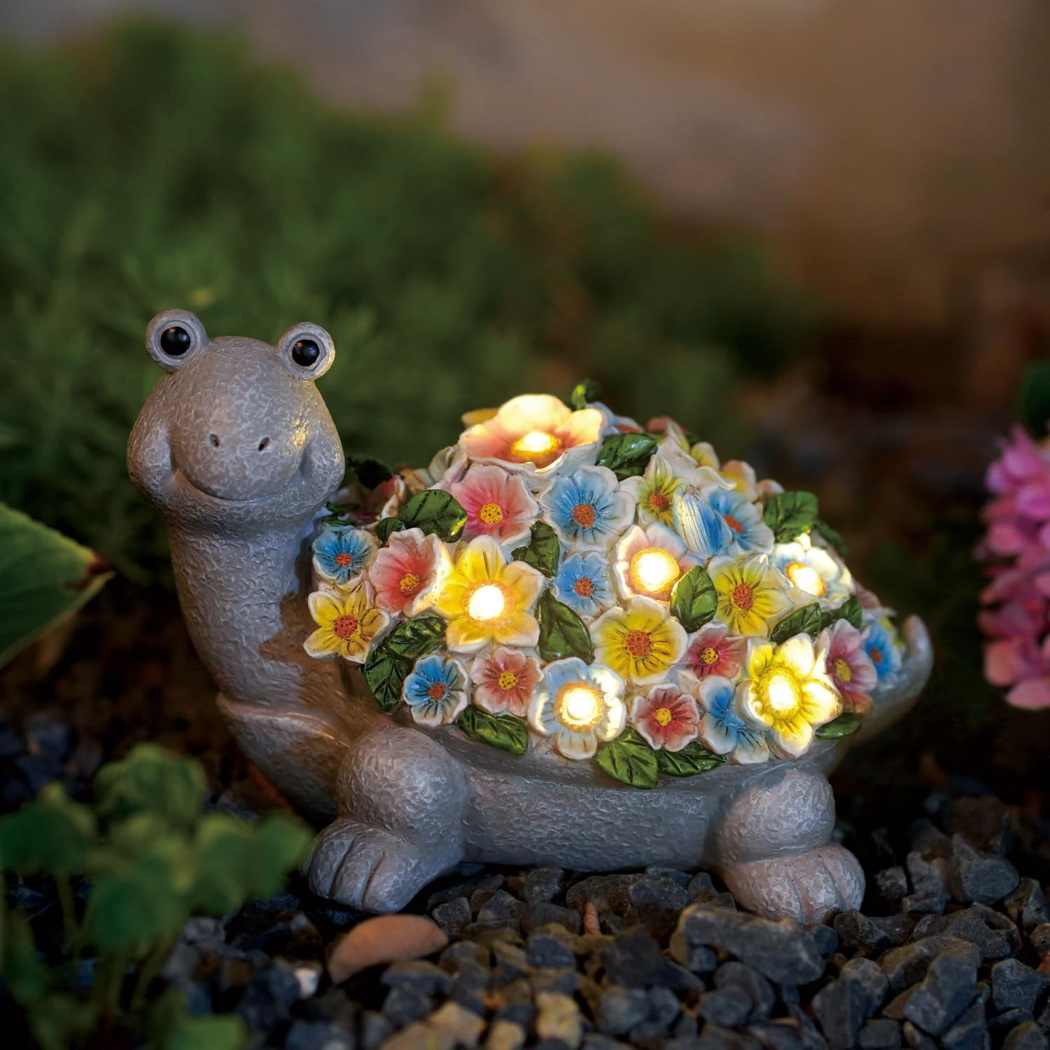 Solar Turtle Garden Decor with Flowers: Outdoor Clearance Statue Lights ...