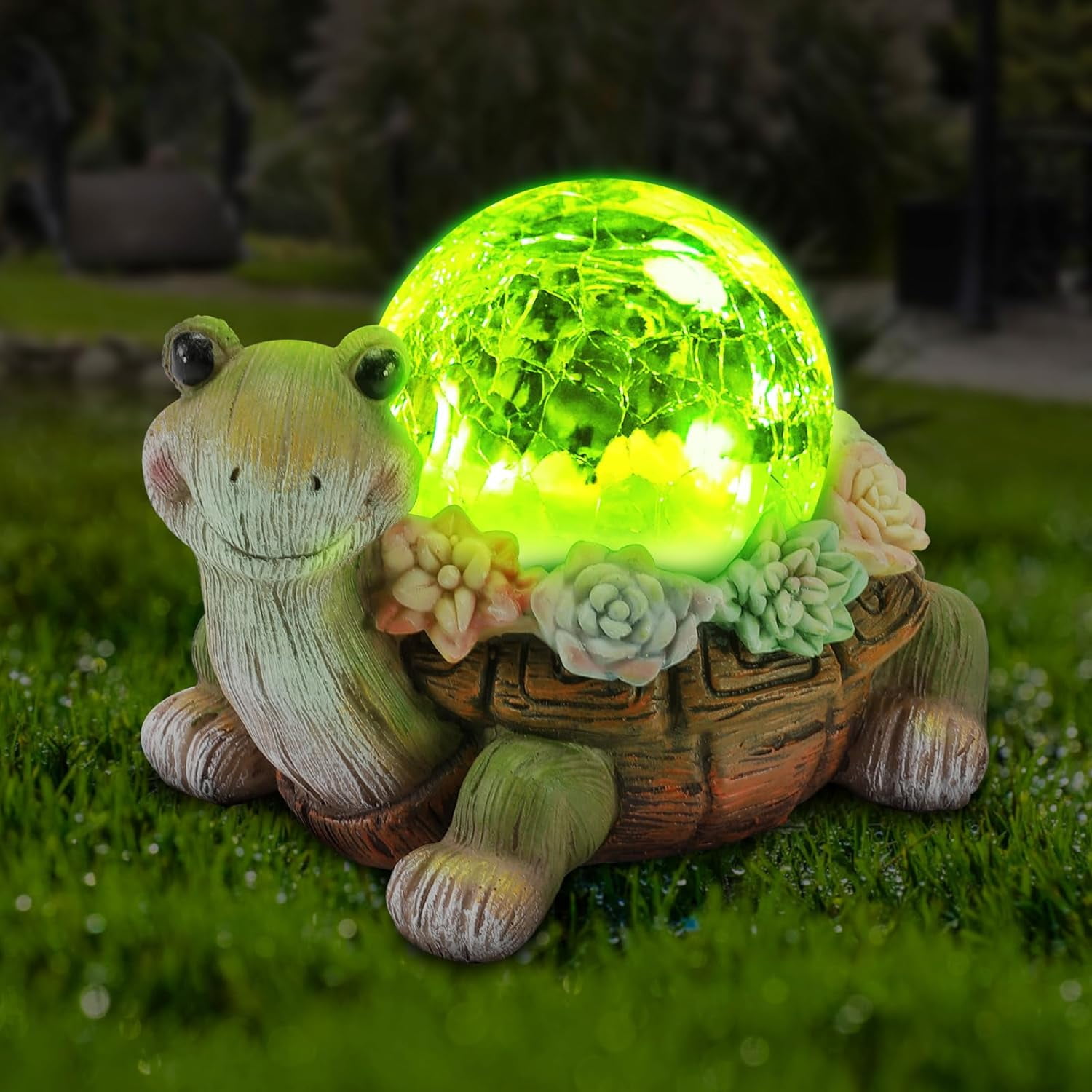 Solar Turtle Garden Statue Lights for Outdoor Decor with Cracked Glass ...
