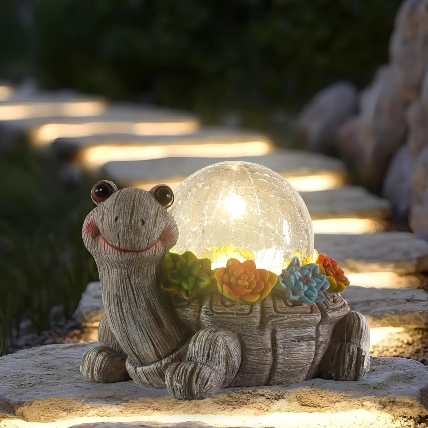 Solar Turtle Garden Statue Lights for Outdoor Decor with Cracked Glass ...