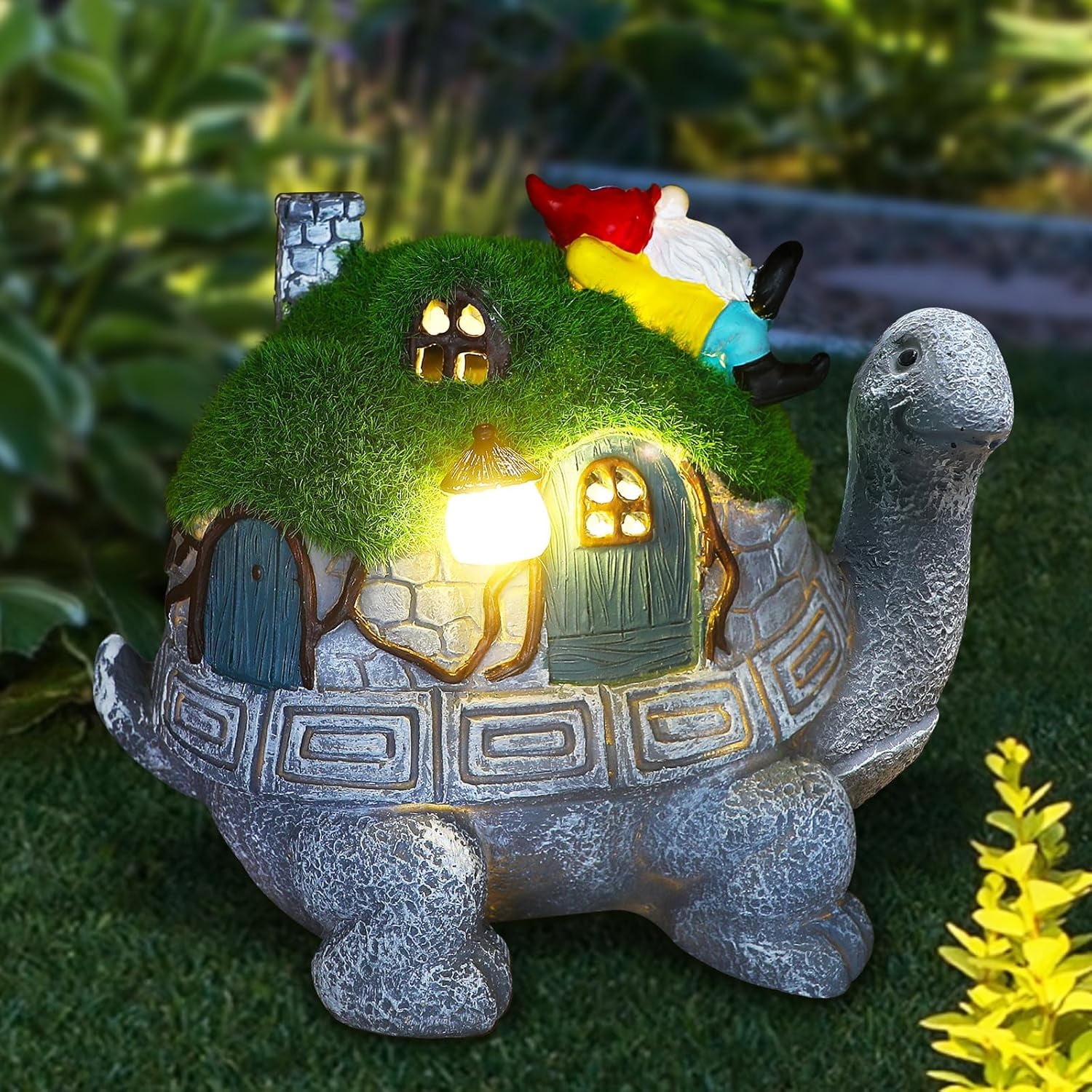 Solar Turtle for Outdoors Turtle Carrying Gnome Garden Statue Solar ...