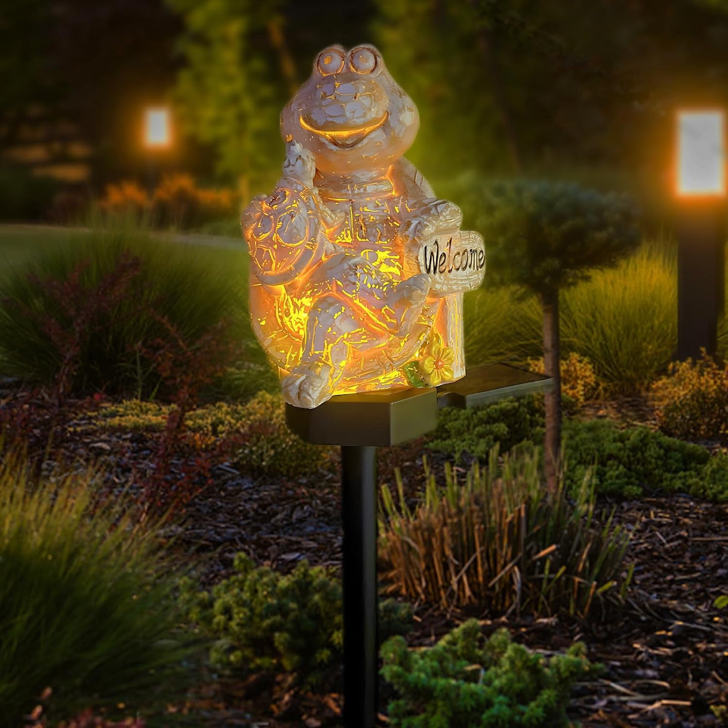 Solar Turtle Statue Garden Decor,Handcrafted Wood Grain Paint Small ...