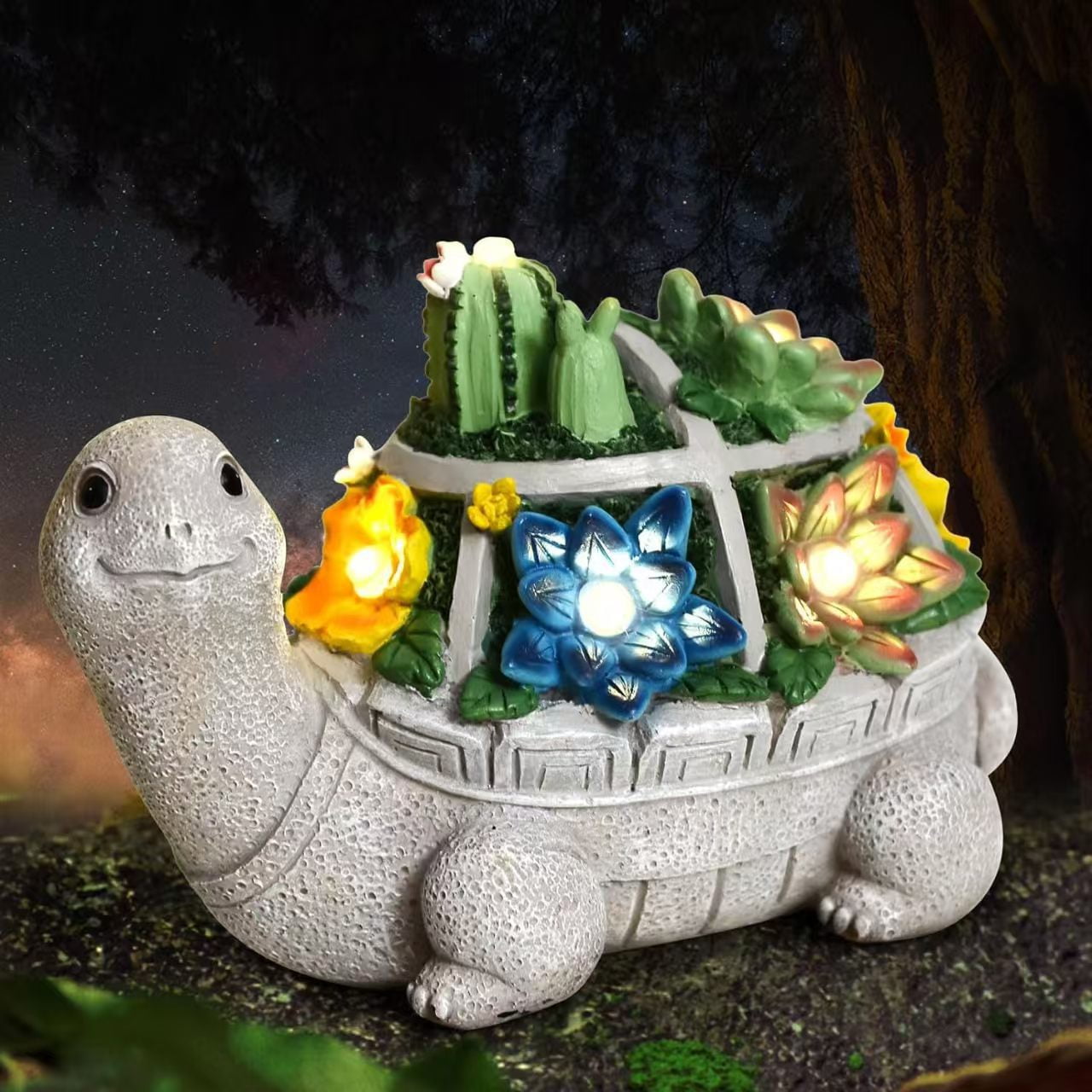 Solar Turtle Statue with Succulent Planter, Resin Garden Decor Outdoor ...