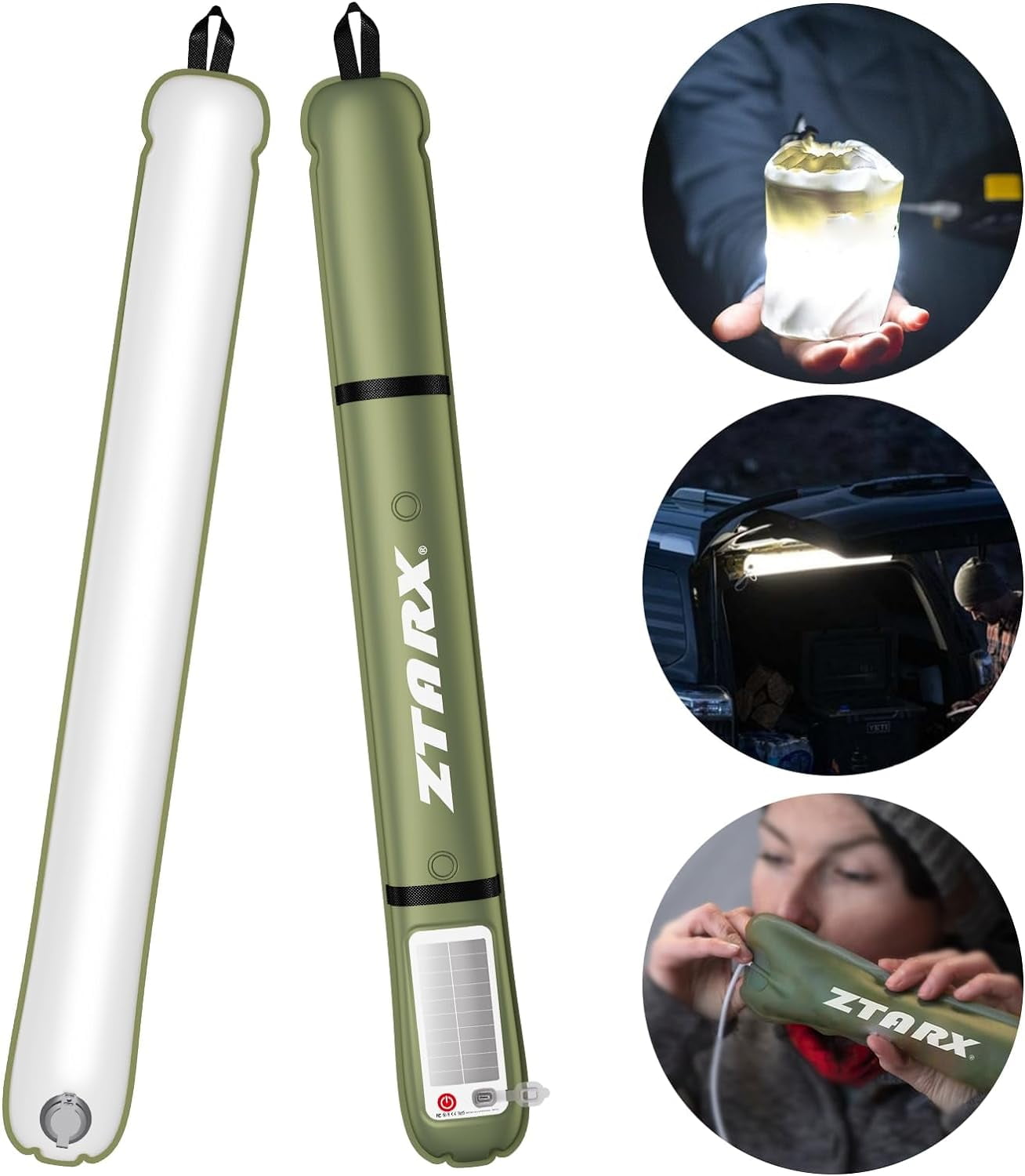 ZTARX Solar Rechargeable Camping Light Bar, Type-C Waterproof LED Tube ...