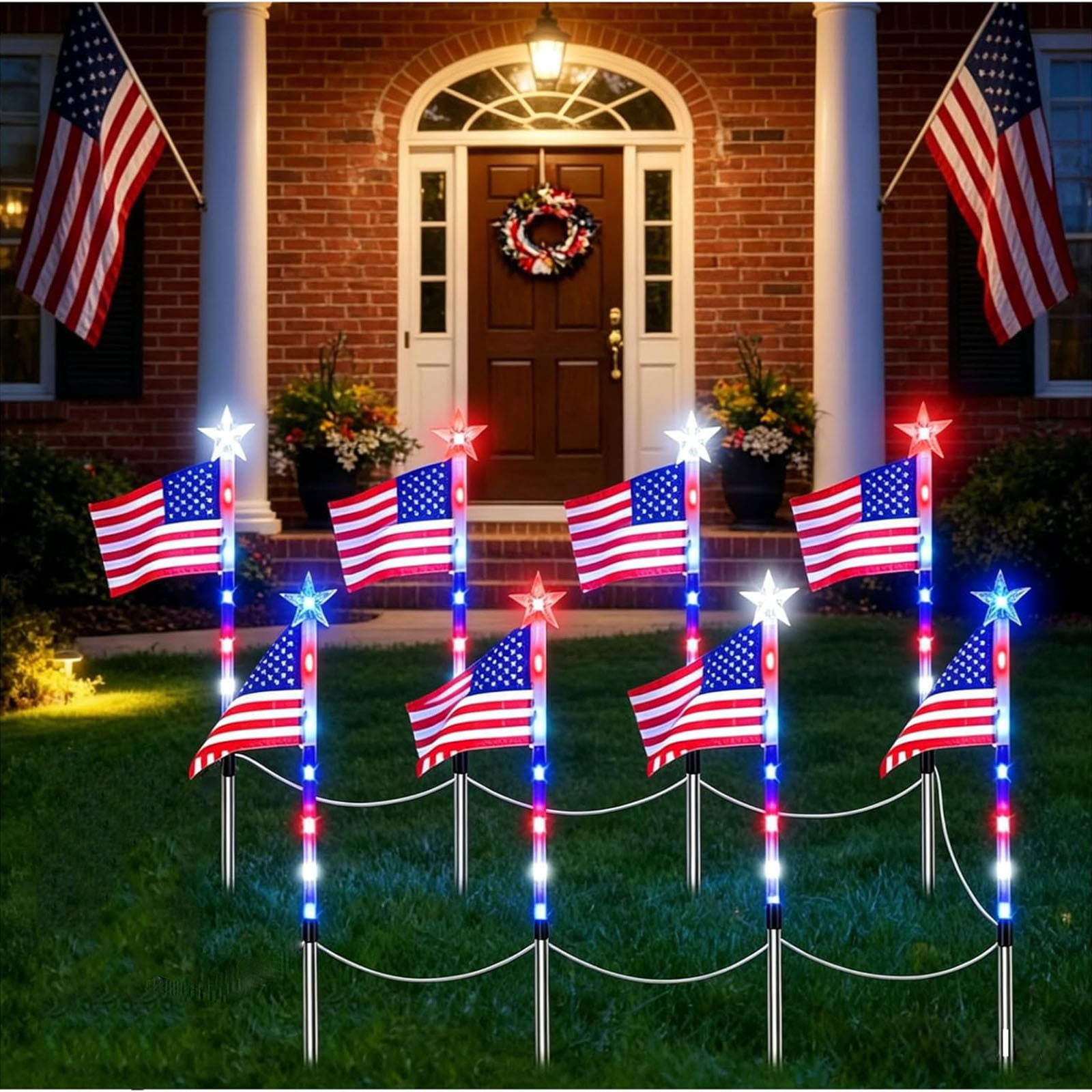 Solar US Flag Light, American Flags Pole Pathway Lights, Outdoor Garden ...