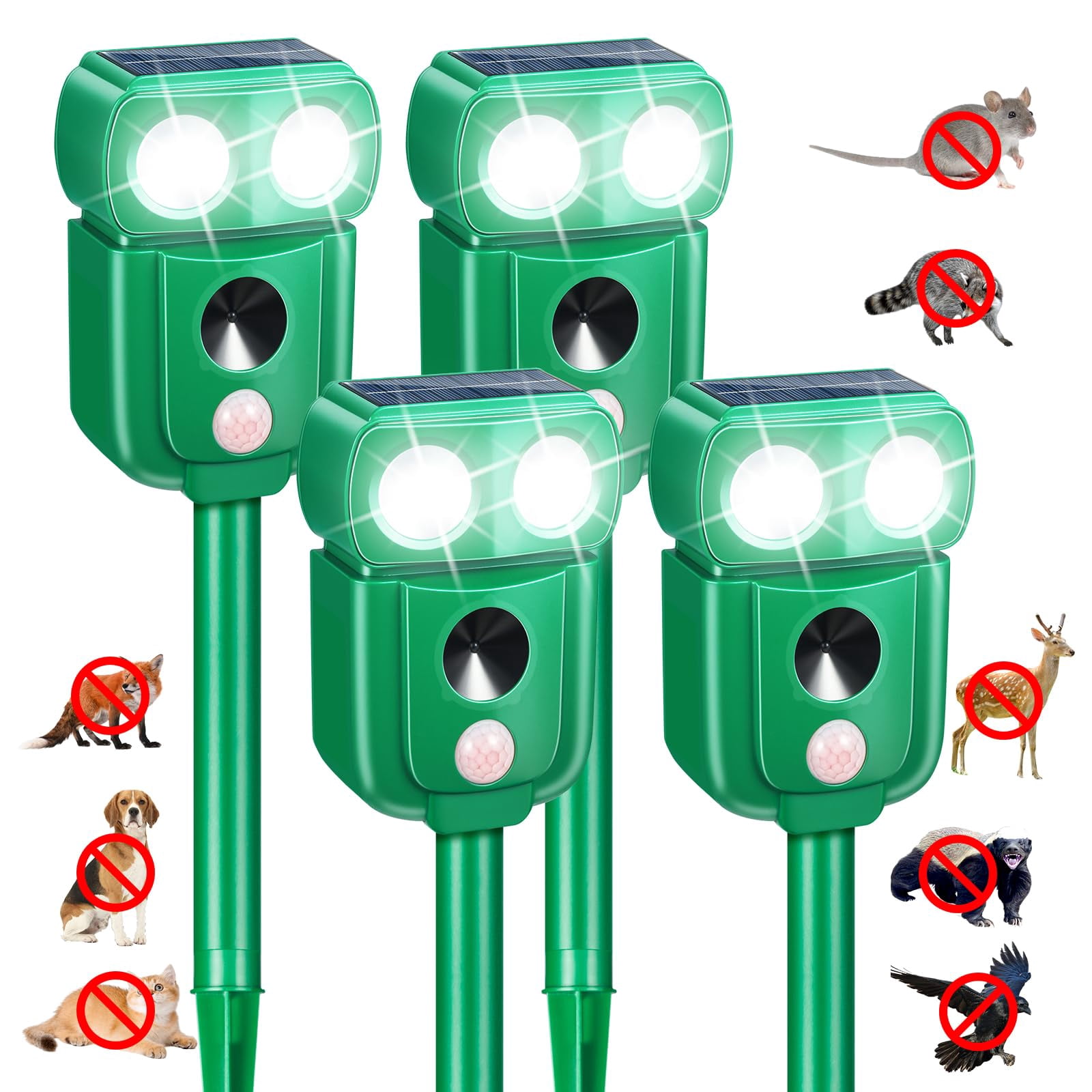 Solar Ultrasonic Animal Repellent Outdoor 4 Pack Cat Rabbit Dog Deer ...
