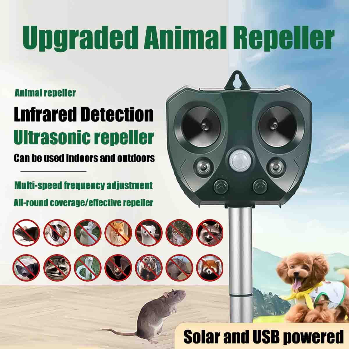 Solar Ultrasonic Animal Repellent Outdoor, Deer Repellent Cat Repellent ...