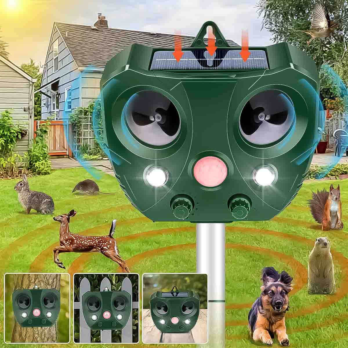 Solar Ultrasonic Animal Repeller, Deer Repellent Cat Repellent Outdoor ...