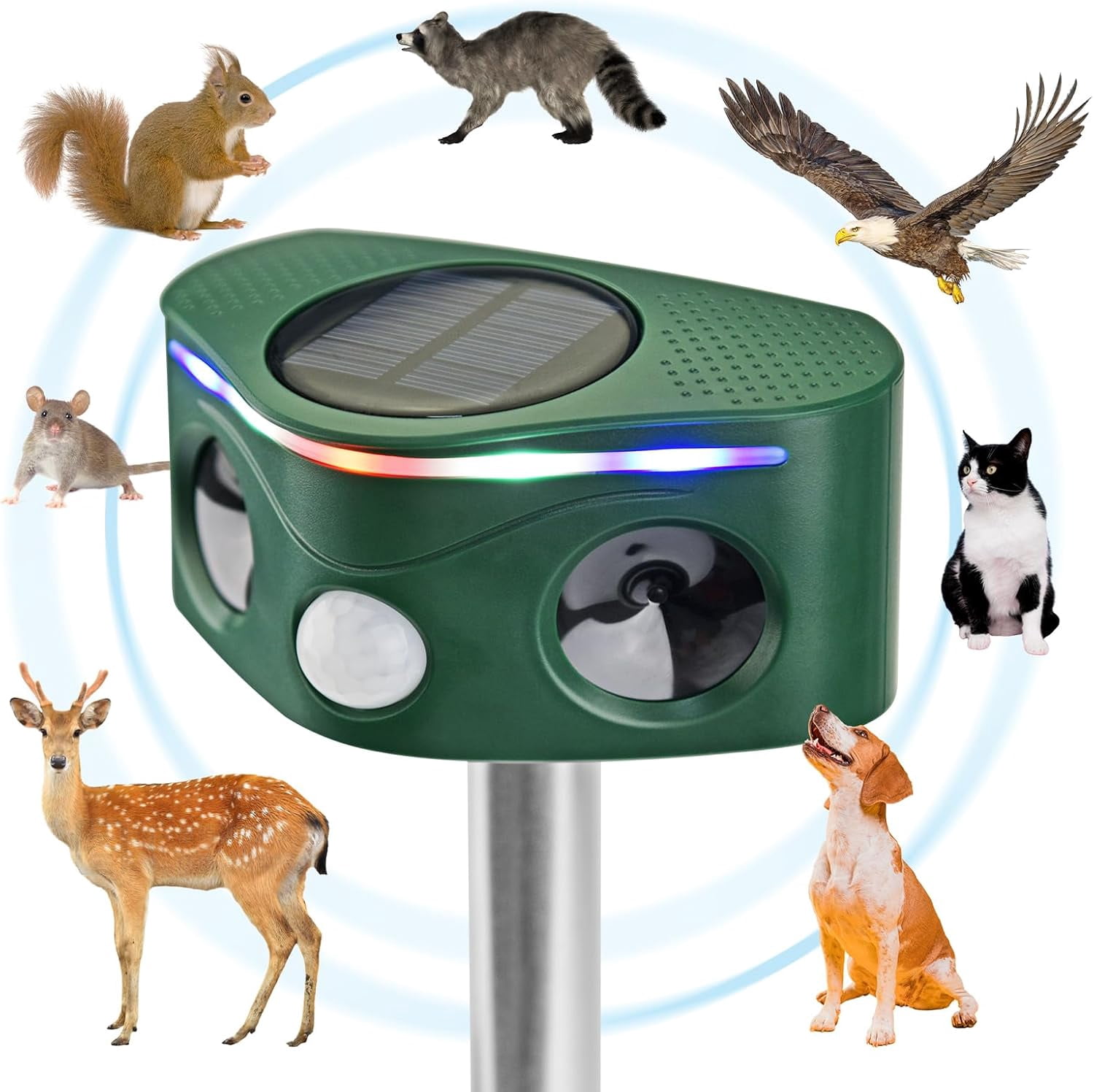 Solar Ultrasonic Animal Repeller - Outdoor Motion Activated Pest ...