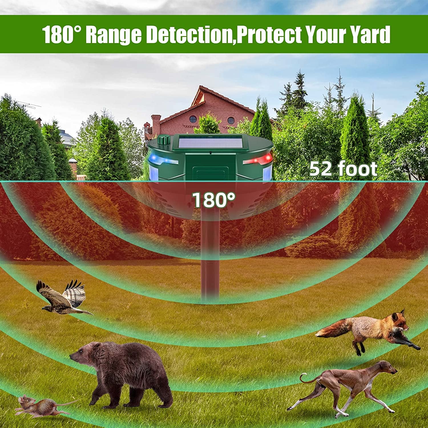 Solar Ultrasonic Animal Repeller Outdoor, Waterproof Solar Pest Deer ...