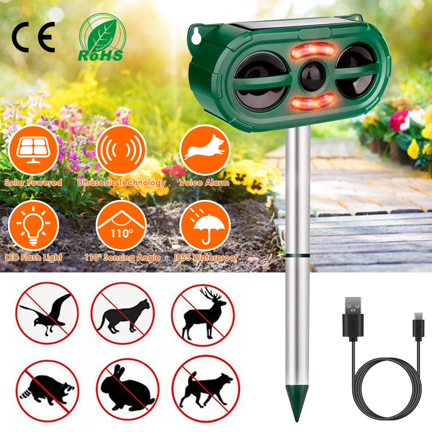 Solar Ultrasonic Pest Repellent Animal Repeller Motion Sensor Deterrent ...