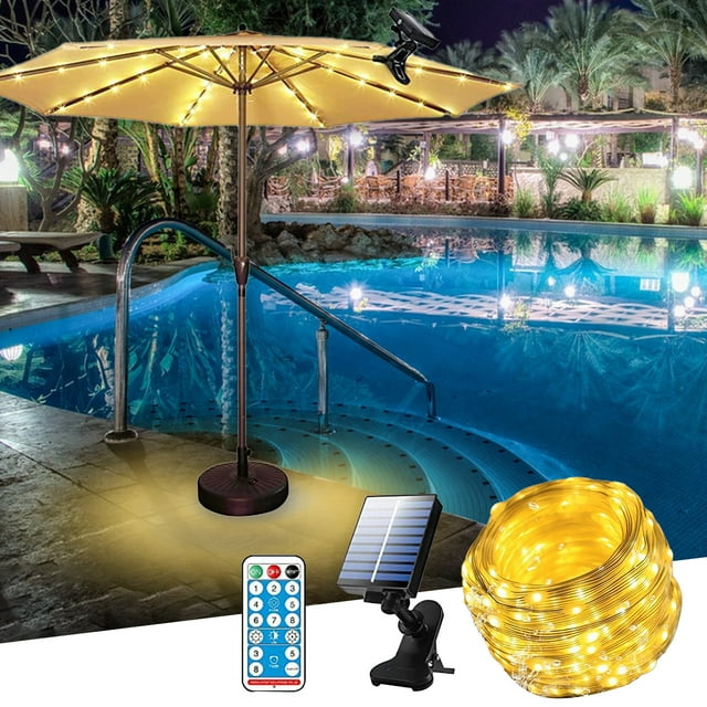 YingHui Solar Patio Umbrella Lights, Waterproof, 8 Modes LED, Remote ...
