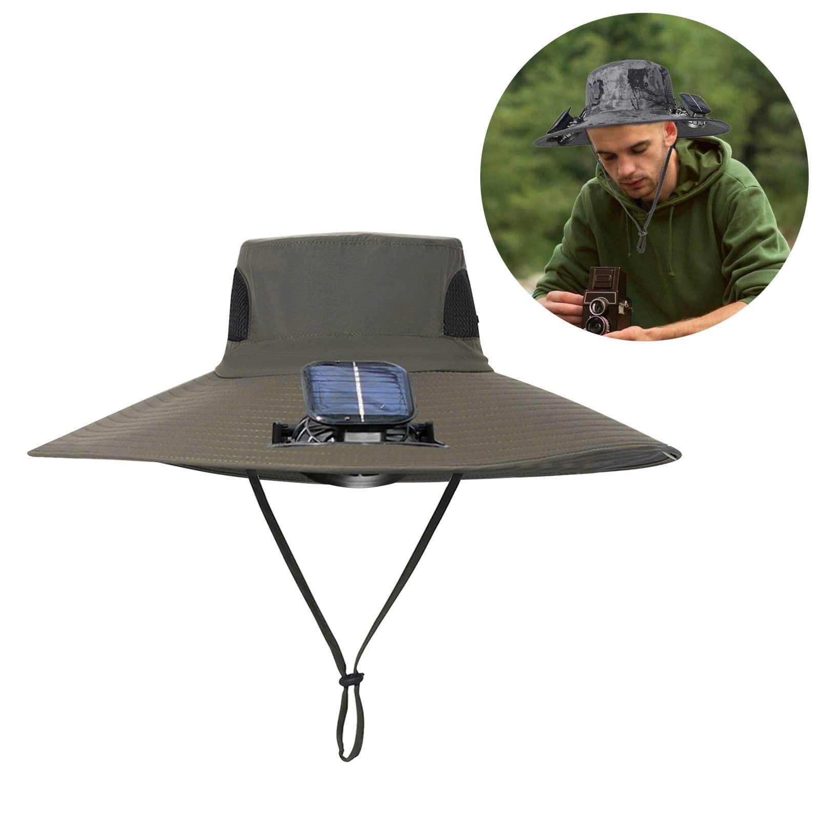 Solar Visor Cap Men's Cooling Fan Hat, Rechargeable Bucket Hat with 3 ...
