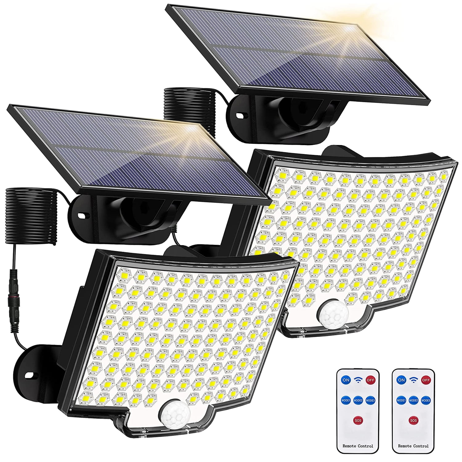 2 Pack Solar Wall Lamp, 3000LM LED, Remote Control, Waterproof, 270° Wide-Angle, Yard/Garden ...