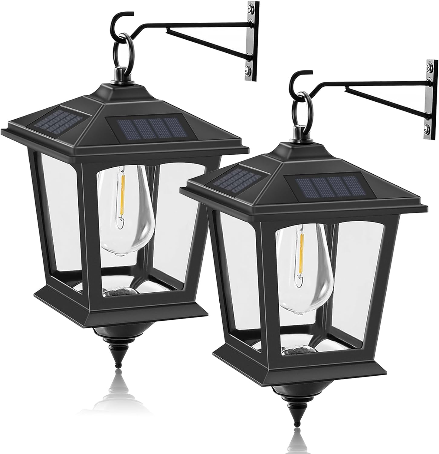 Solar Wall Lantern Outdoor, 2 Pack Hanging Solar Lights with 4 Solar ...