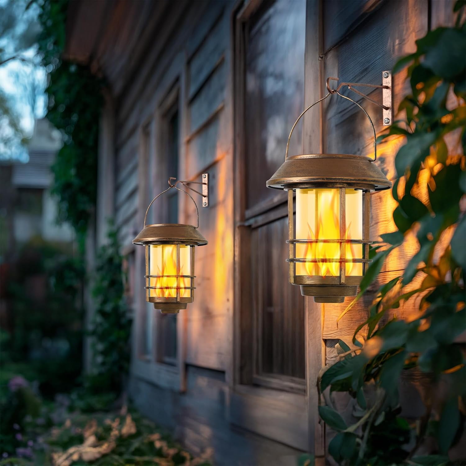Solar Wall Lantern Outdoor, Flickering Flames Solar Sconce Lights ...