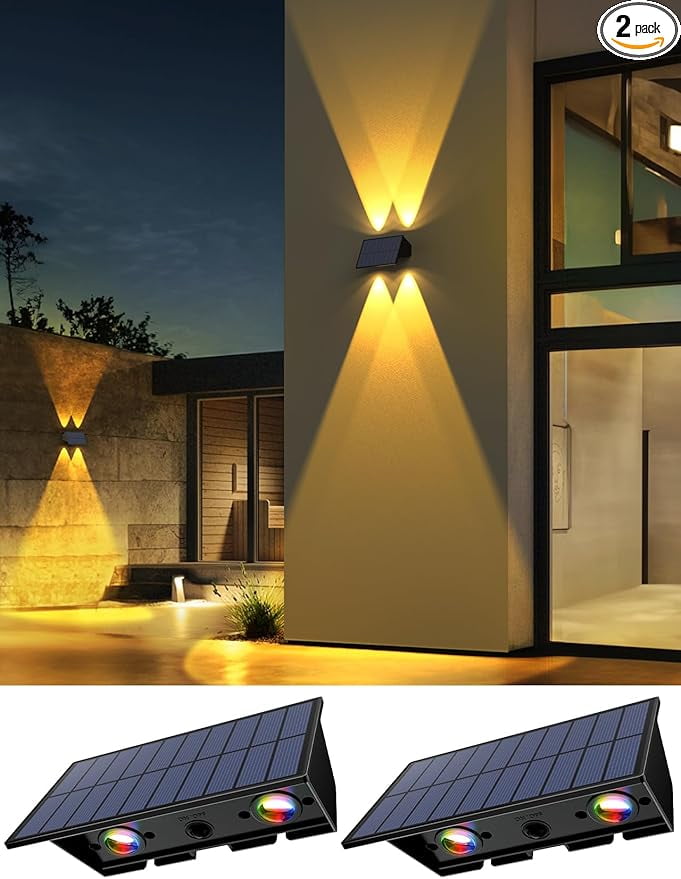 Solar Wall Lights Outdoor,2PACK Solar Outdoor Lights Up and Down ...