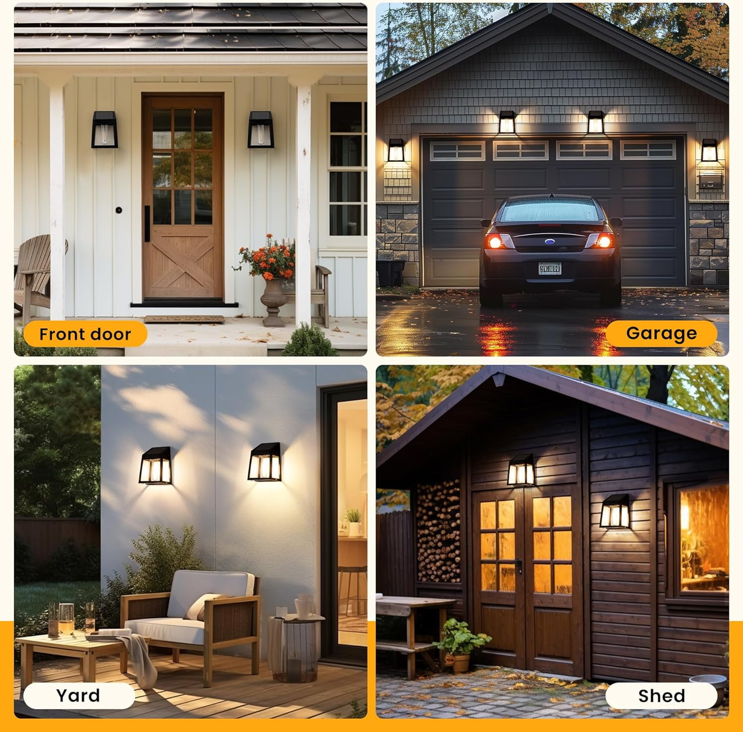 Solar Wall Lights Outdoor, Dusk to Dawn Solar Fence Lights Warm White ...