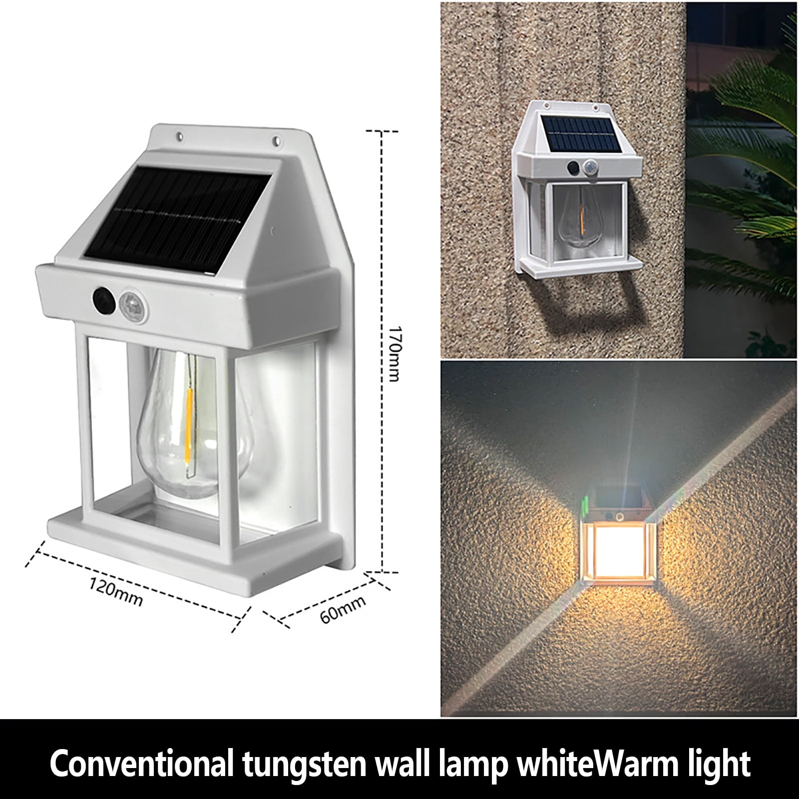 Solar Wall Lights Outdoor Waterproof Led Tungsten Filament Bulb Human Induction 3 Modes Fence ...