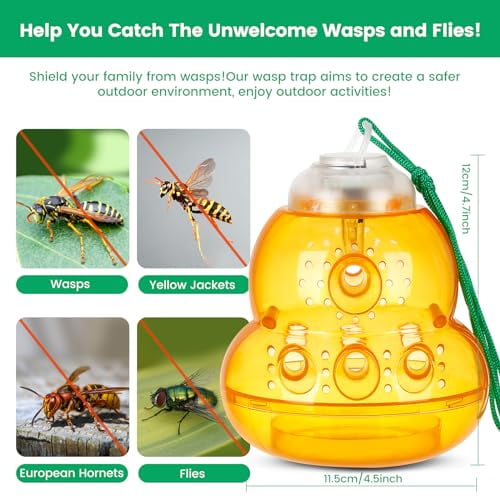 Solar Wasp Trap, Outdoor Hanging LED Blue Light Bee Catcher, Non-Toxic ...