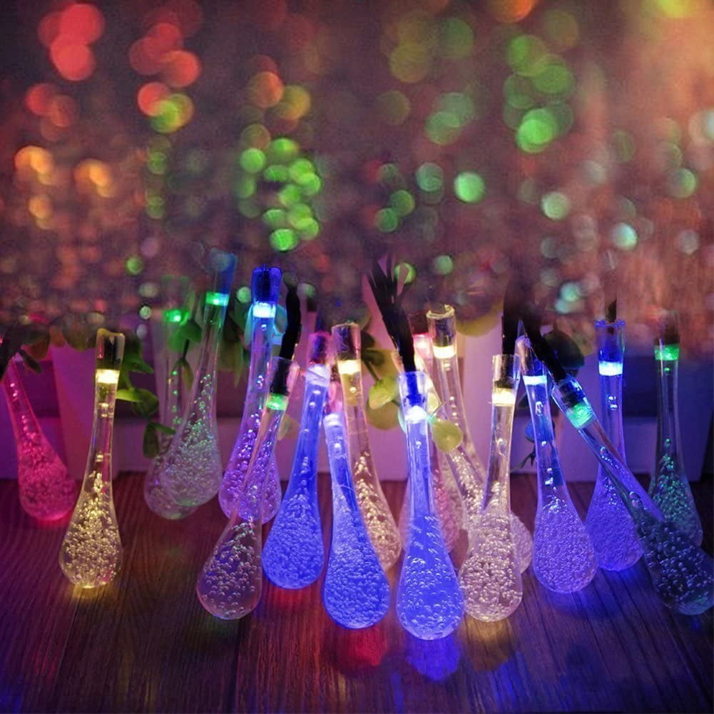 Solar Water Drop Lights Waterdrop String Lights 20ft 30 LED Solar Water ...